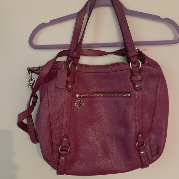 Coach | Bags | Coach Large Shoulder Handbag Tote Raspberry Silver ...